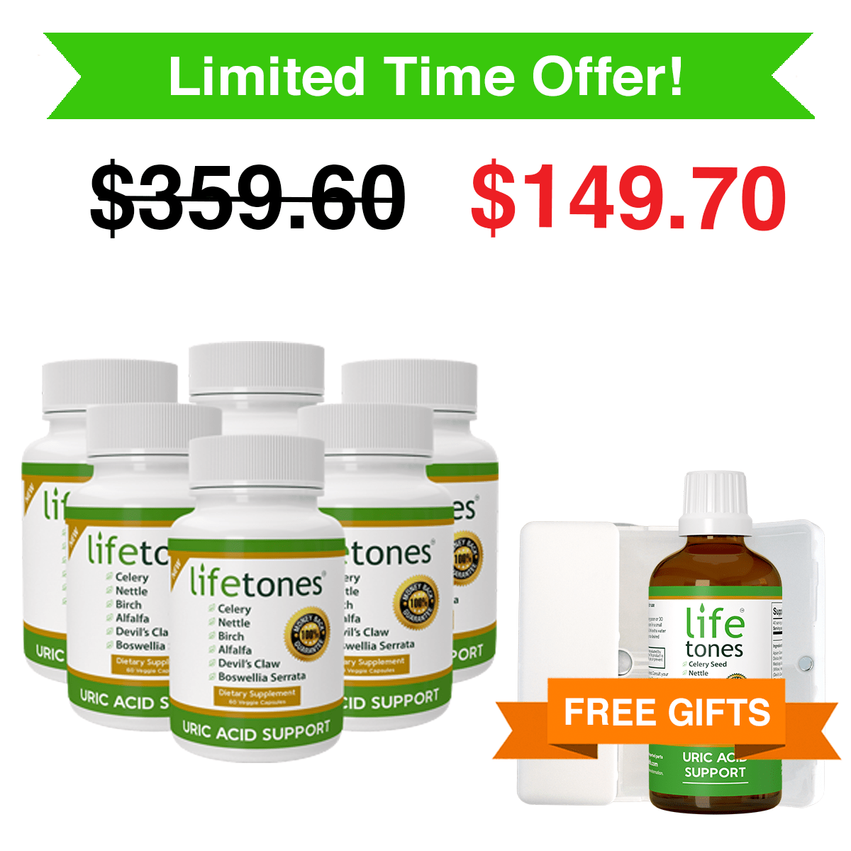 Buy 6 Uric Acid Support Capsules, Get A Free Tincture & Supplement Cas ...
